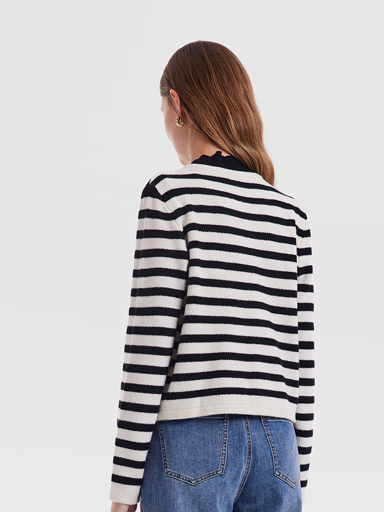 Button Up Woolen Striped Lady Cardigan – GOELIA