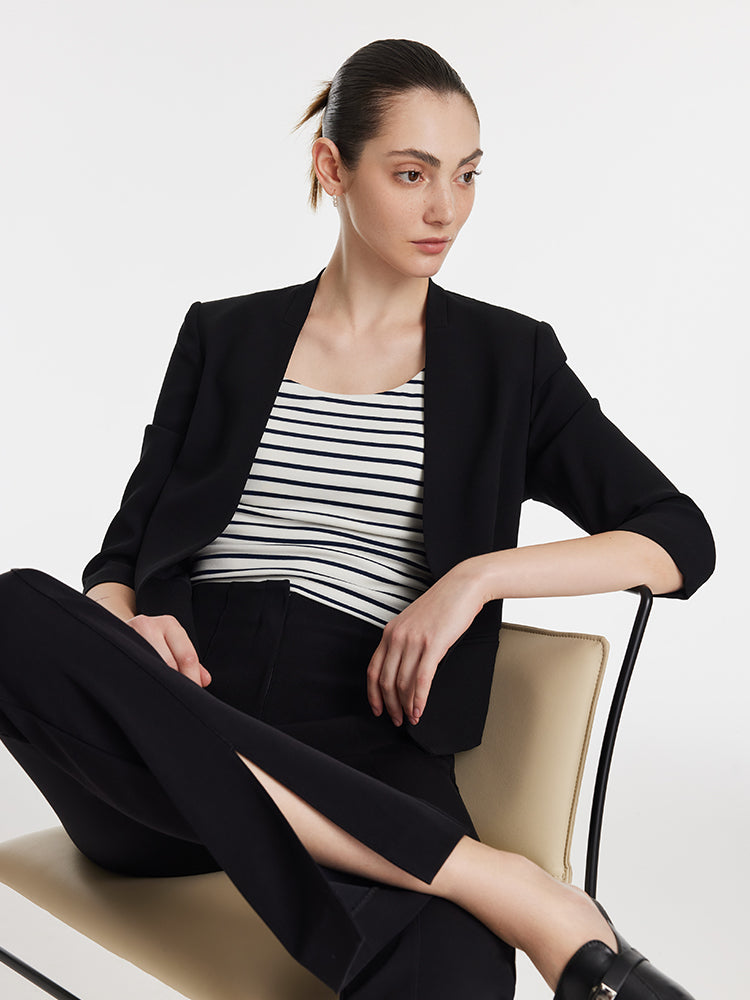 Triacetate 3/4 Sleeves Women Crop Blazer – GOELIA