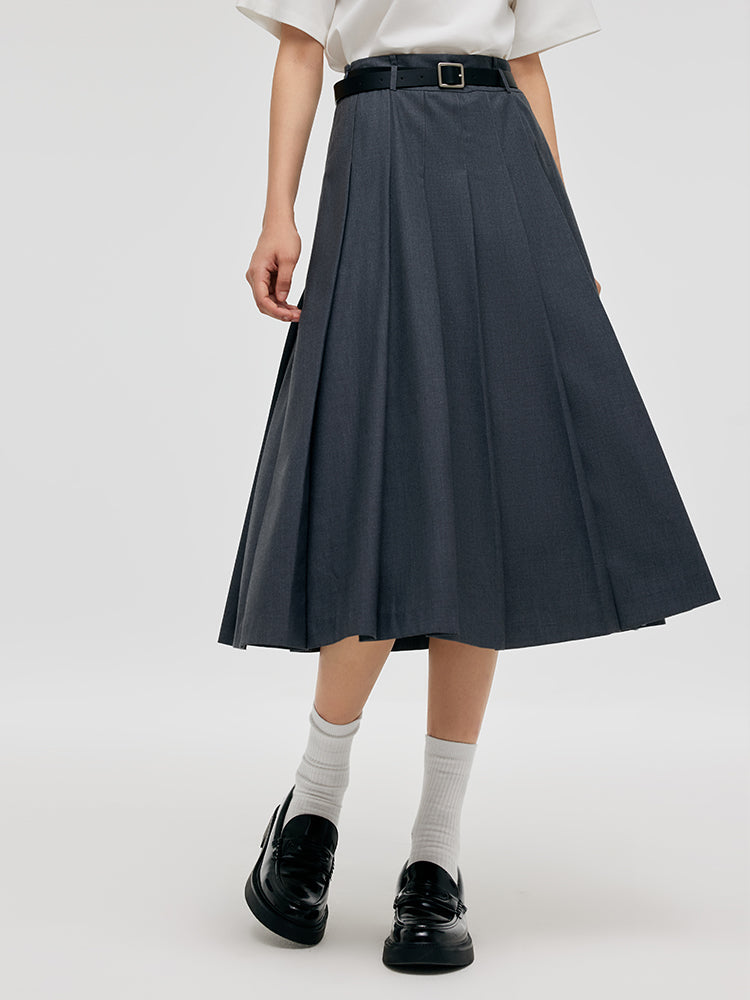 A-Line Women Pleated Skirt With Belt – GOELIA