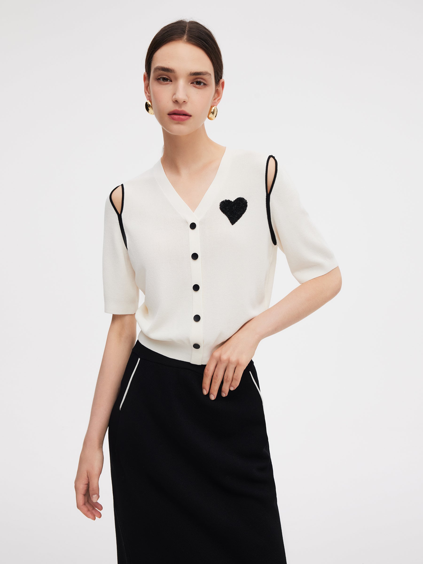 V-Neck Cut-Out Knitted Top And Half Skirt Two-Piece Set – GOELIA