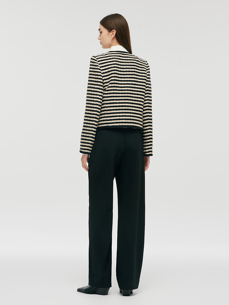 Wool Blend Black And White Stripe Tweed Women Crop Jacket – GOELIA