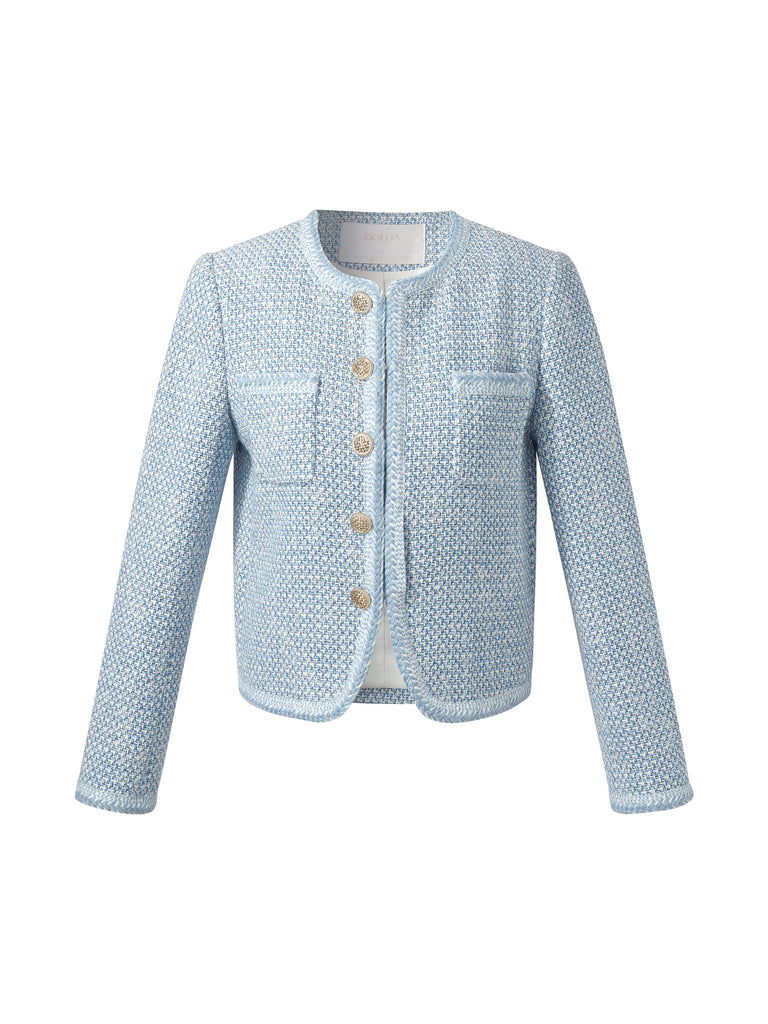 Tweed Round Neck Women Jacket – GOELIA