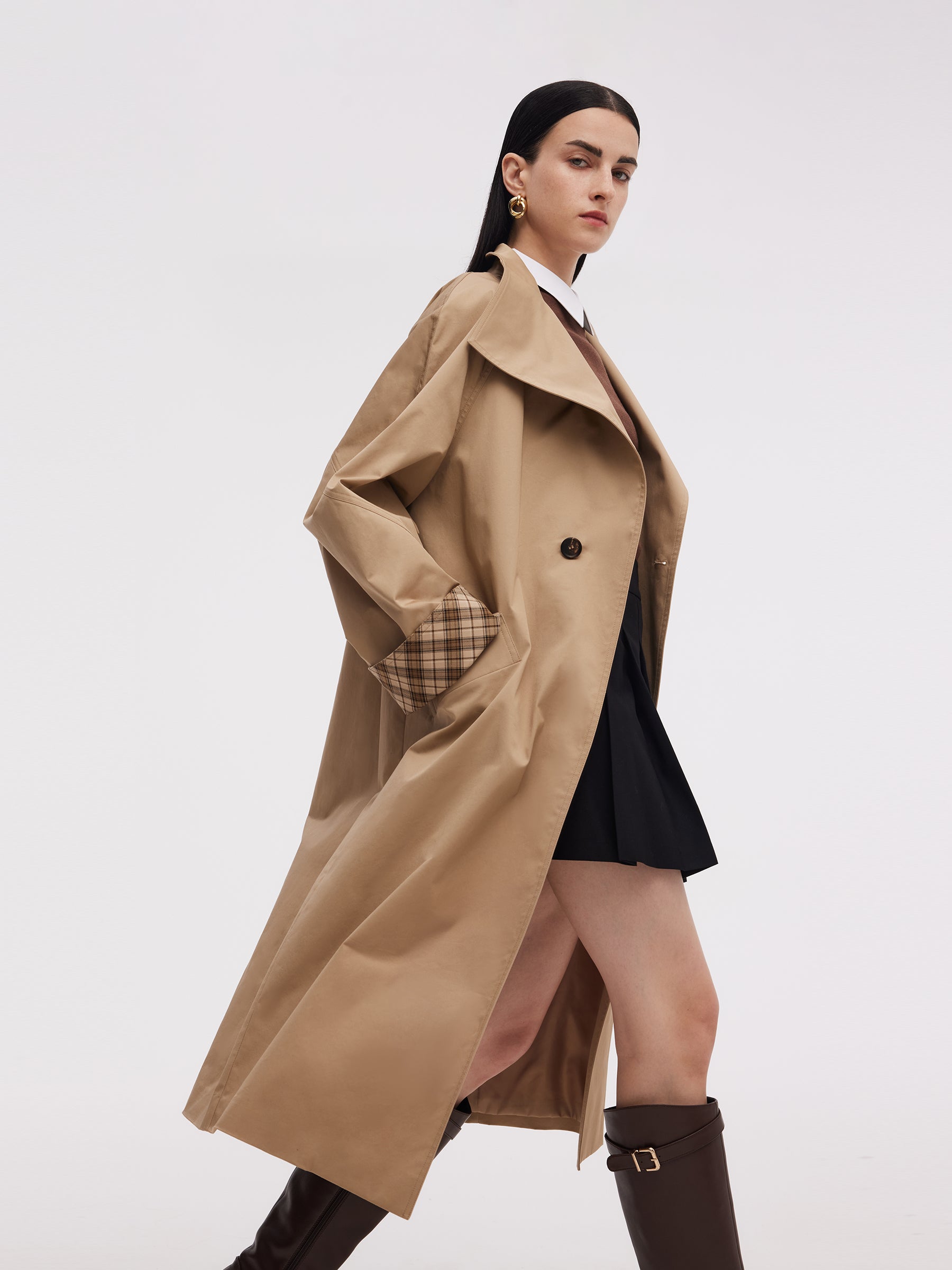Cotton Color Block Cuffs Unisex Trench Coat – GOELIA
