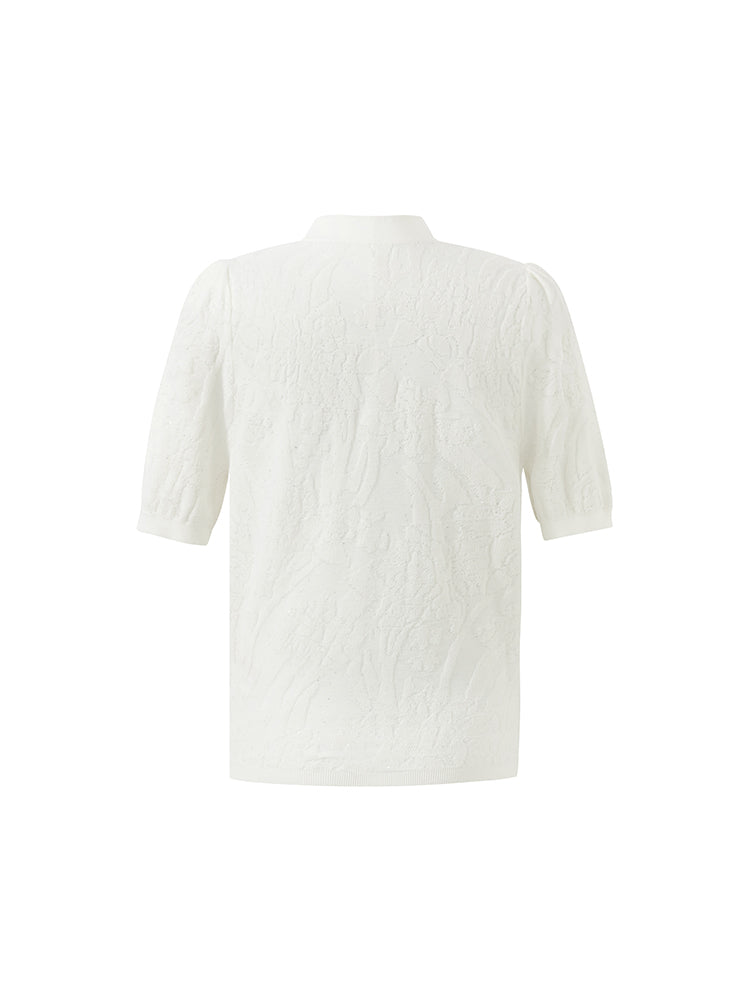 Iris Jacquard Sequins Mandarin Collared Women Knit Top – GOELIA