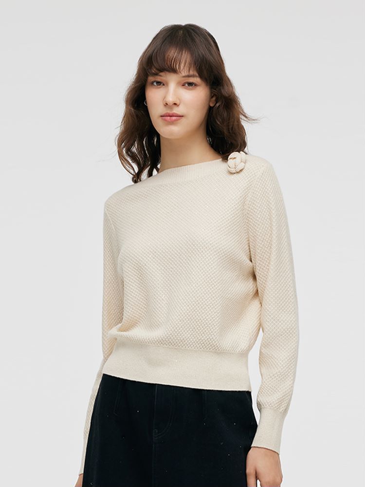 Off Shoulder Women Sweater With Detachable 3d Rose – Goelia