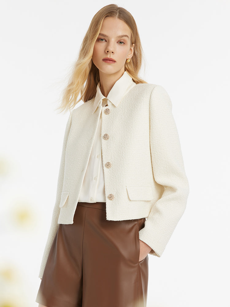 Goelia Women's Wool Blend Stand Collar Single-Breasted Women Jacket Fo ...