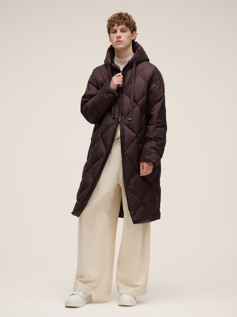 Diamond Quilted Hooded Unisex Long Goose Down Coat – GOELIA