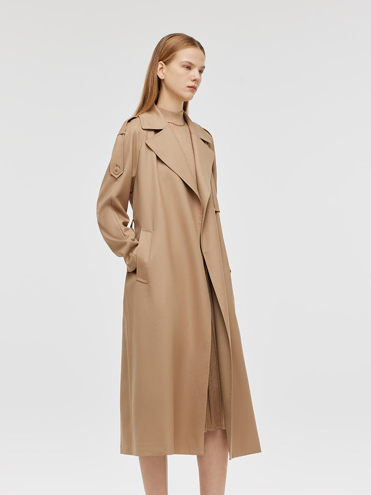 Worsted Wool Lapel Women Trench Coat With Belt – GOELIA