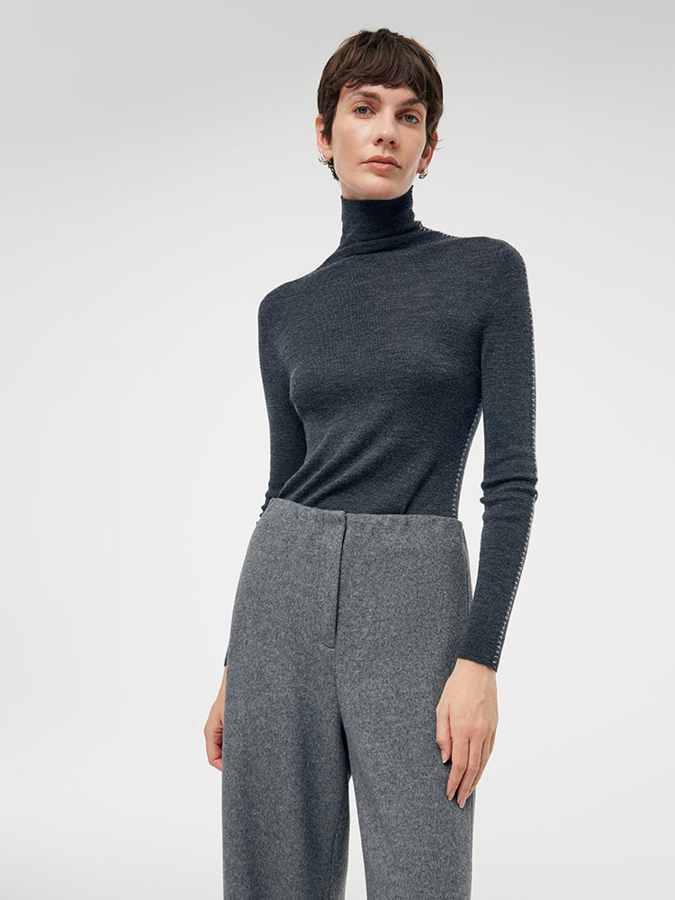 Machine Washable Wool Turtleneck Women Knit Top – GOELIA