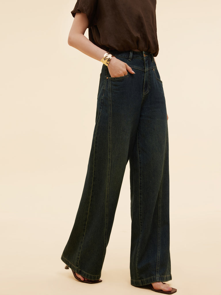 Denim Adjustable Waist Straight Wide Leg Women Jeans – GOELIA