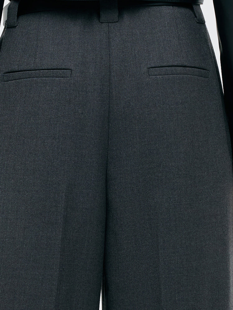 Worsted Wool Women Wide Leg Pants With Leather Belt – GOELIA