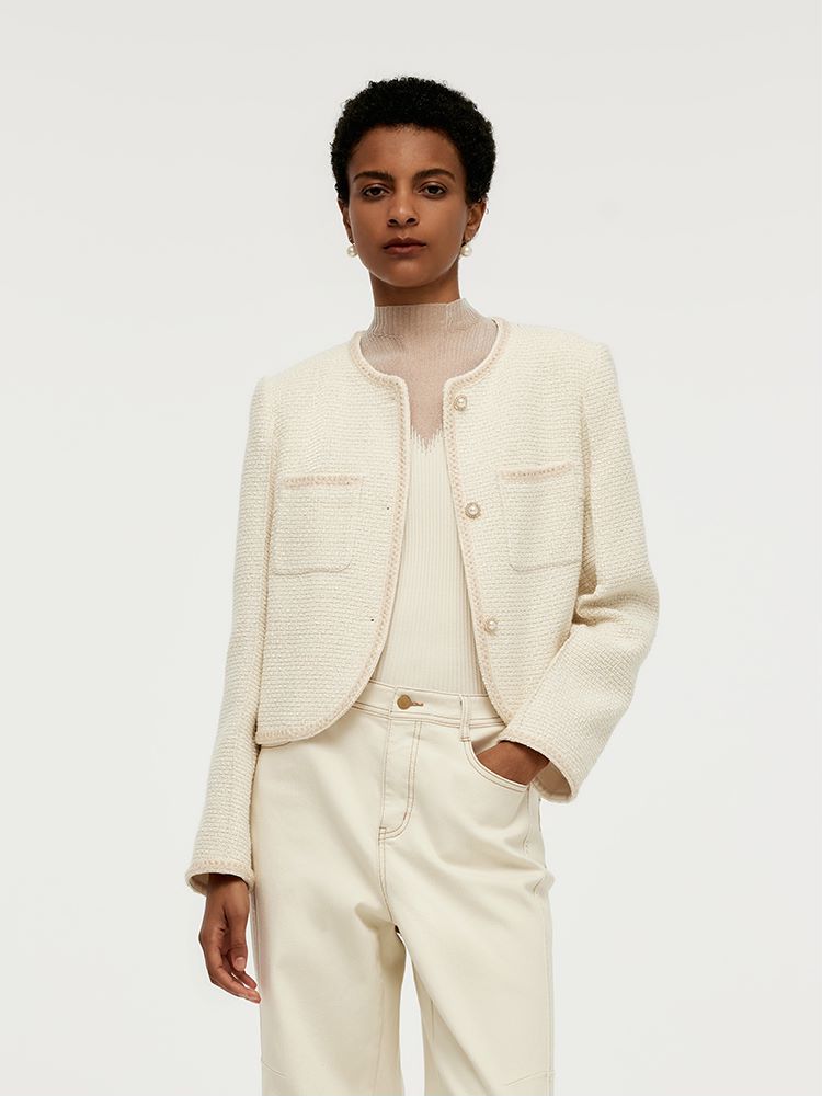 Tweed Boxy Women Crop Jacket – GOELIA