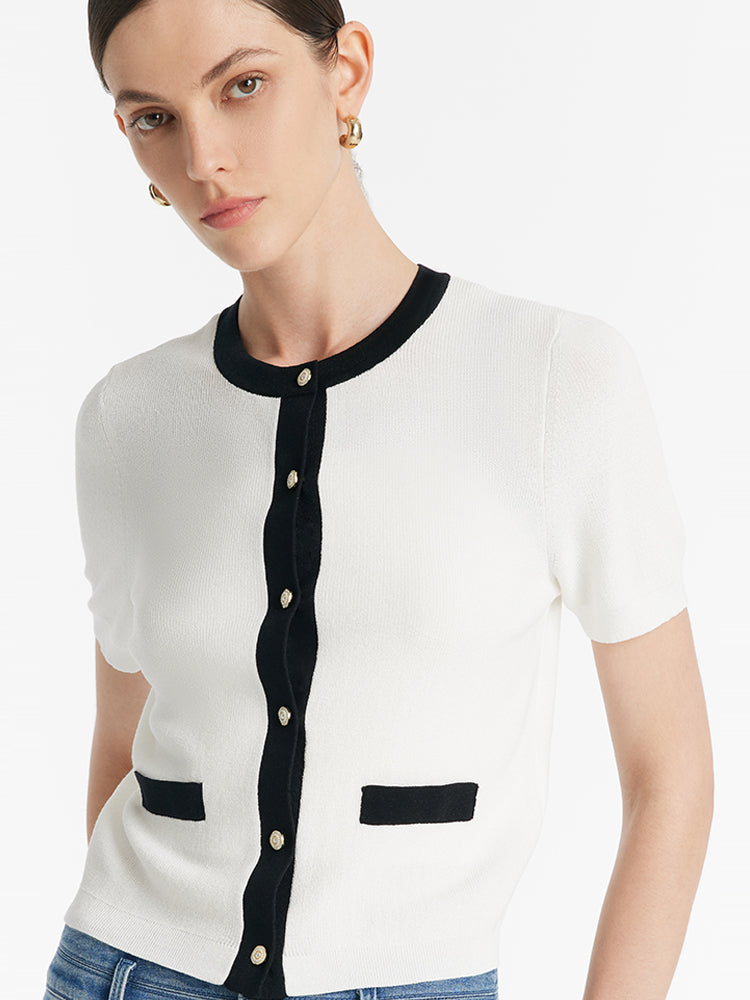 Contrast Trim Knitted Cardigan And Camisole Two-Piece Set – GOELIA