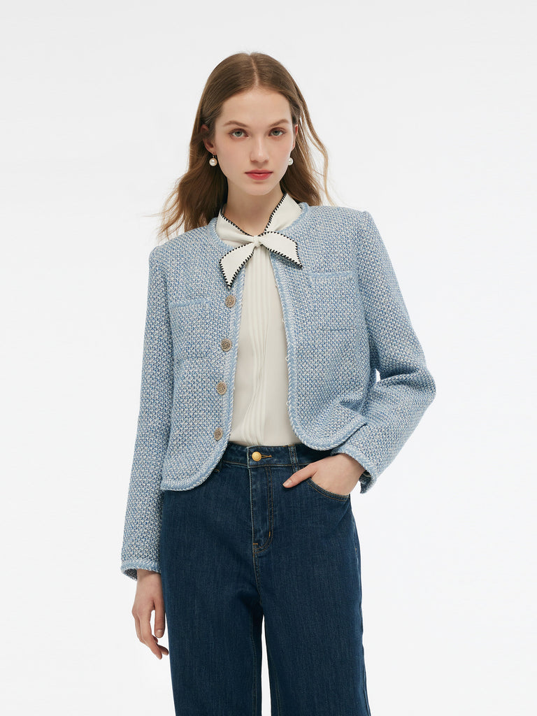 Tweed Round Neck Women Jacket – GOELIA