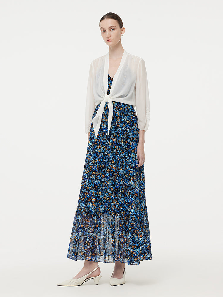10MM Mulberry Silk Halterneck Slip Maxi Dress With Detachable Chest Pa ...