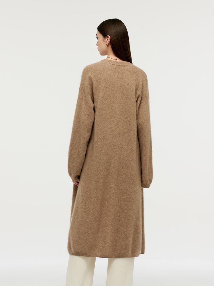 Light Camel Brushed Cashmere Long Women Cardigan – GOELIA