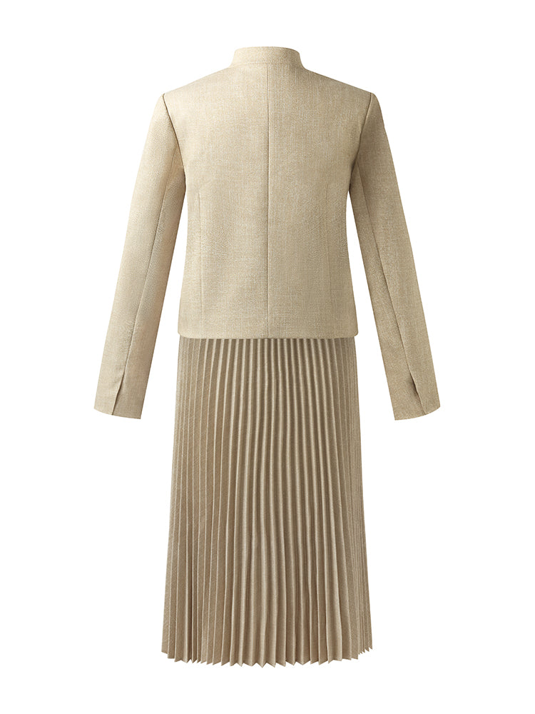 New Chinese-Style Mandarin Collar Crop Jacket And Pleated Skirt Two-Pi ...