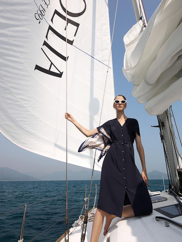 Triacetate Dress With Belt And Silk Scarf – GOELIA