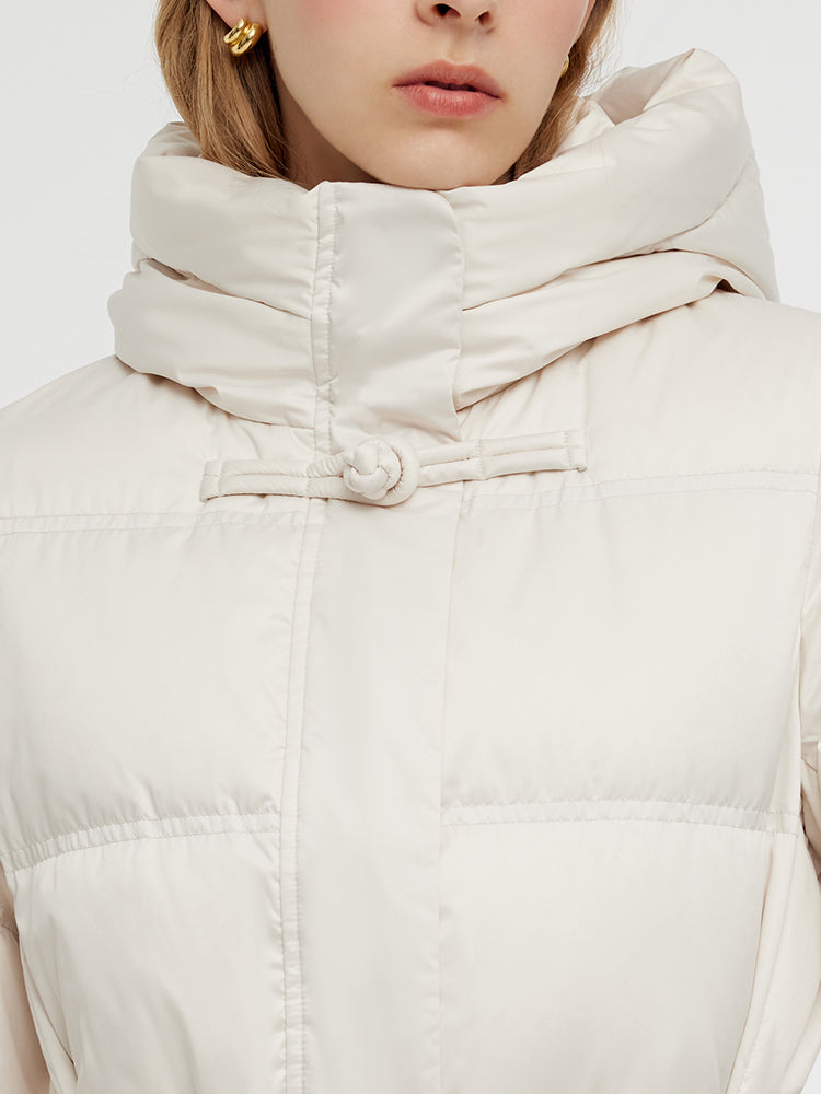 Gathered Waist Hooded Long Goose Down Coat – GOELIA