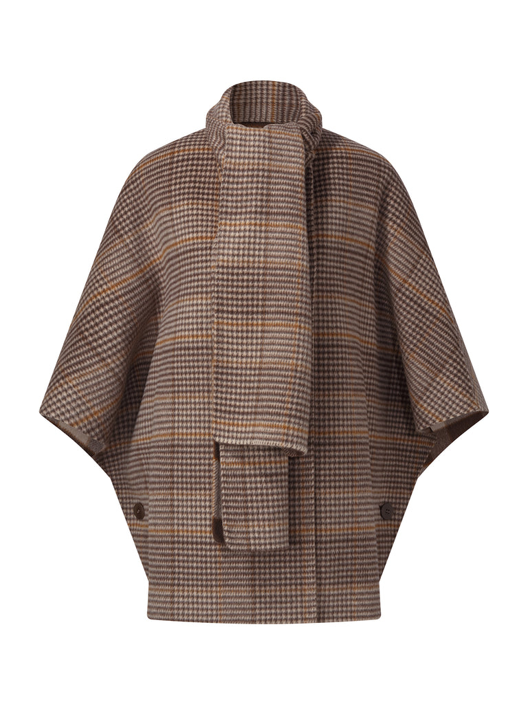 Cashmere Wool Plaid Double-Faced Reversible Women Cape Coat With Scarf ...