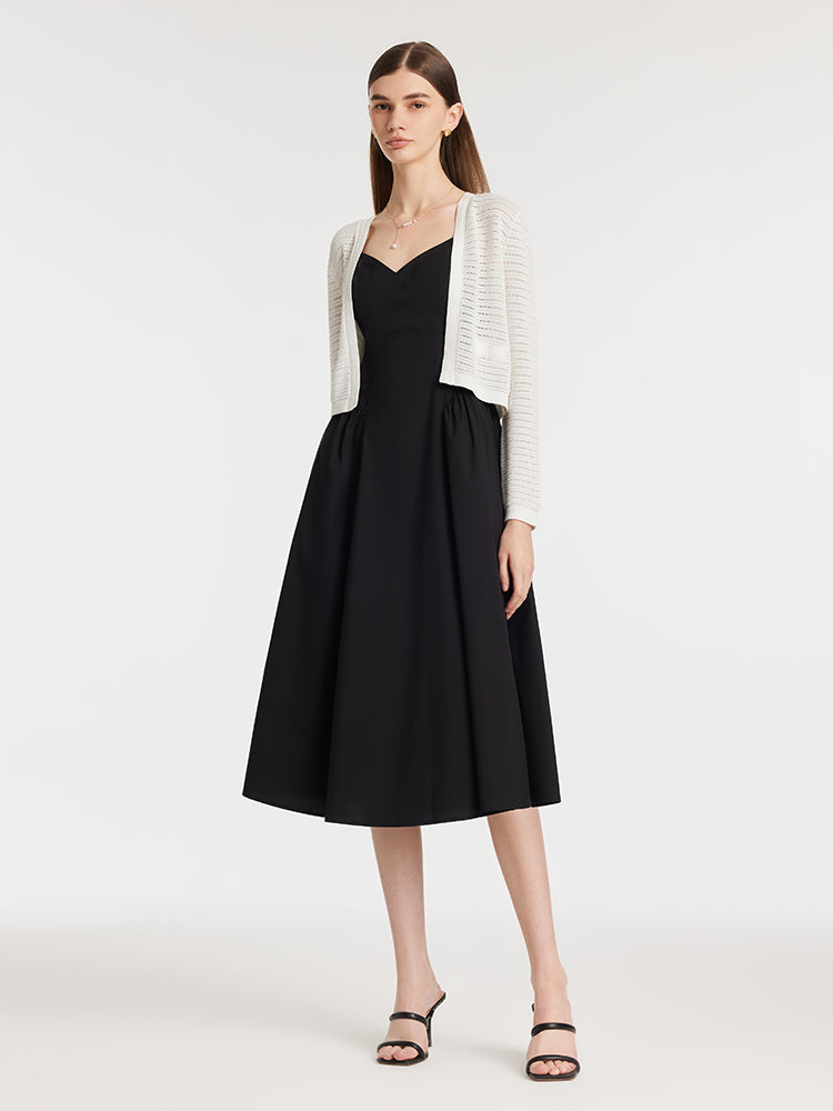 Gathered Waist Spaghetti Strap Women Midi Dress With Detachable Chest ...