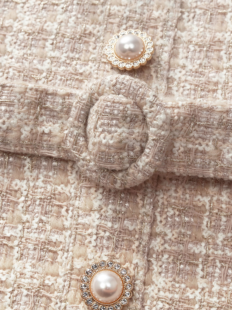 Wool Blend Tweed Patchwork Lapel Women Midi Dress With Belt – GOELIA