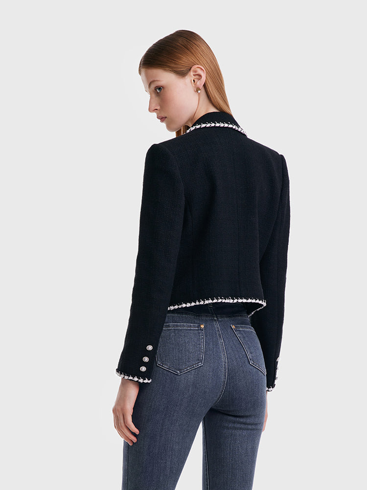 Tweed Contrast Trim Women Crop Jacket – GOELIA