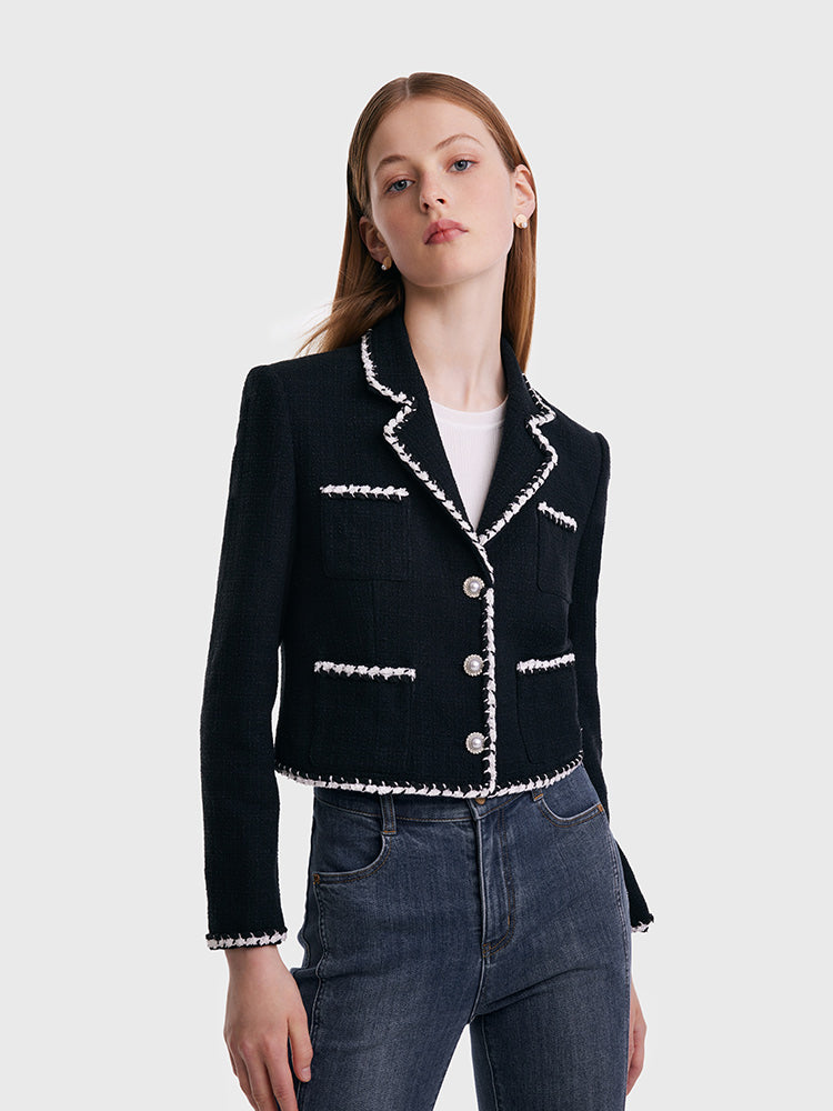 Tweed Contrast Trim Women Crop Jacket – GOELIA