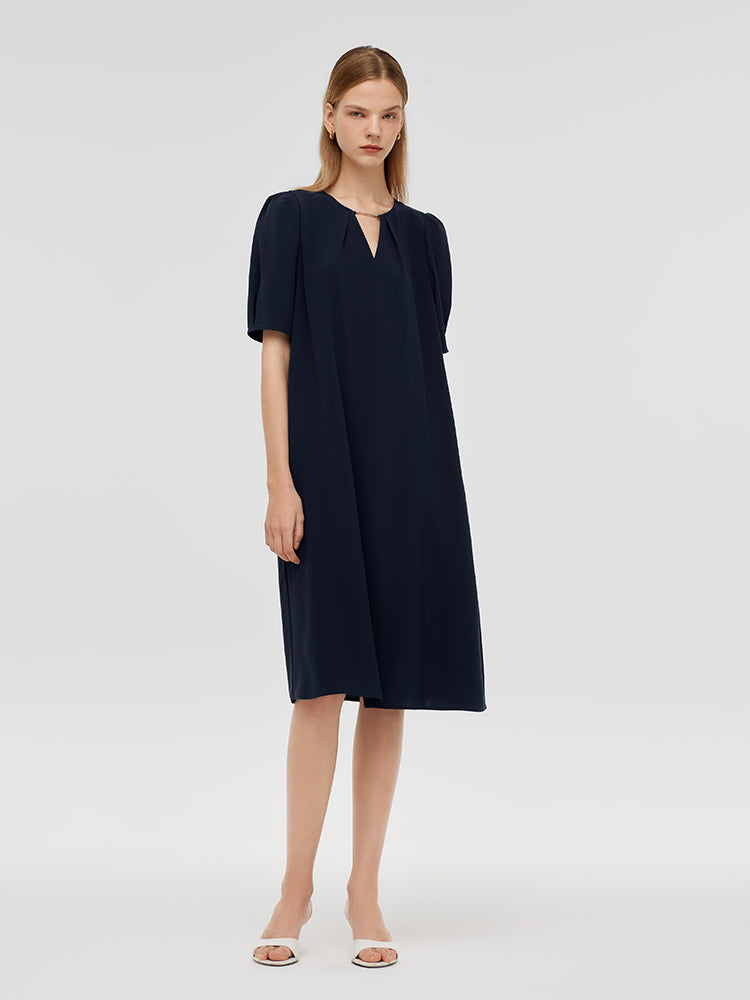 Triacetate Cut-Out Neck Women Midi Dress With Belt – GOELIA