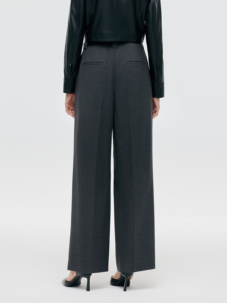 Worsted Wool Women Wide Leg Pants With Leather Belt – GOELIA