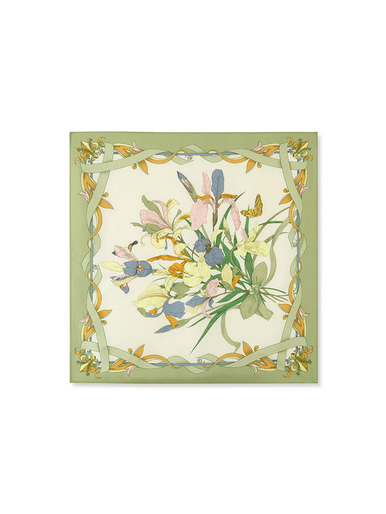 Iris Printed 60 Square 14 Momme Mulberry Silk Scarf – GOELIA