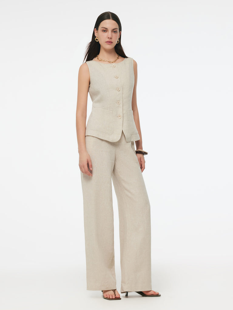 100% Linen Vest And Pants Two-Piece Set – GOELIA