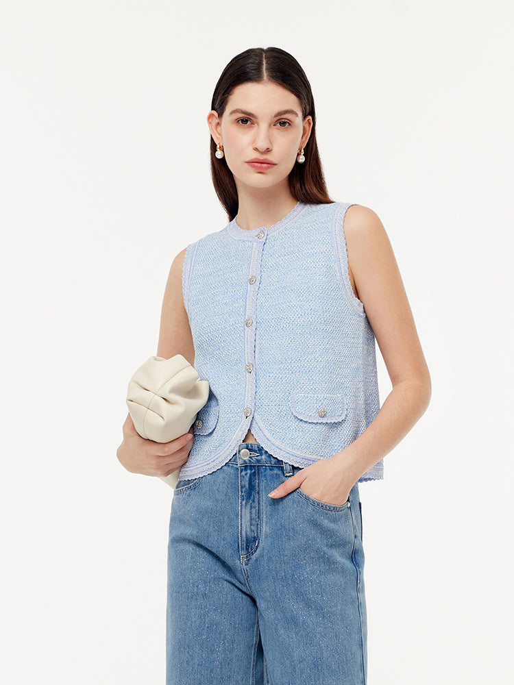 Single-Breasted Round Neck Women Knit Vest – GOELIA
