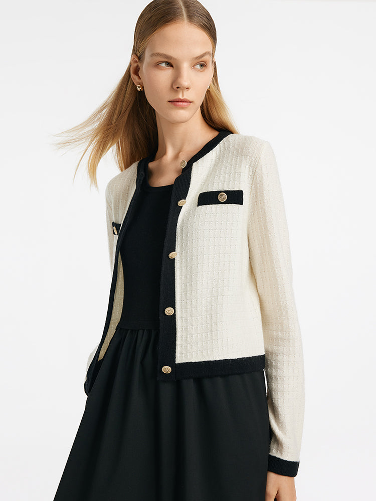 Contrast Trim Cardigan And Vest Dress Two-Piece Set – GOELIA