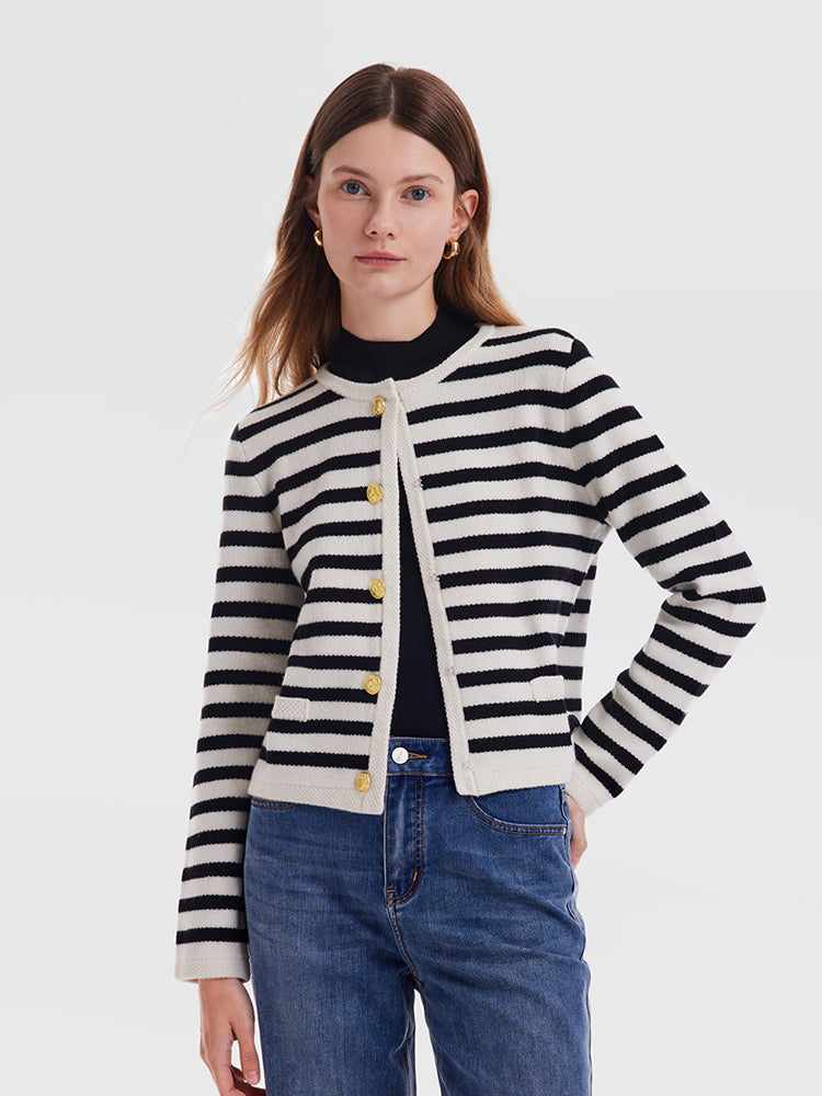 Button Up Woolen Striped Lady Cardigan – GOELIA