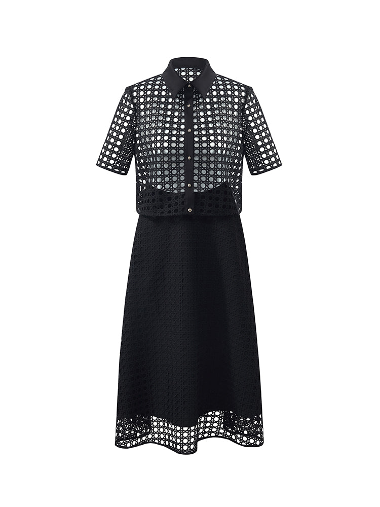 Lace Openwork Crop Jacket And Half Skirt And Knitted Camisole Three-Pi ...