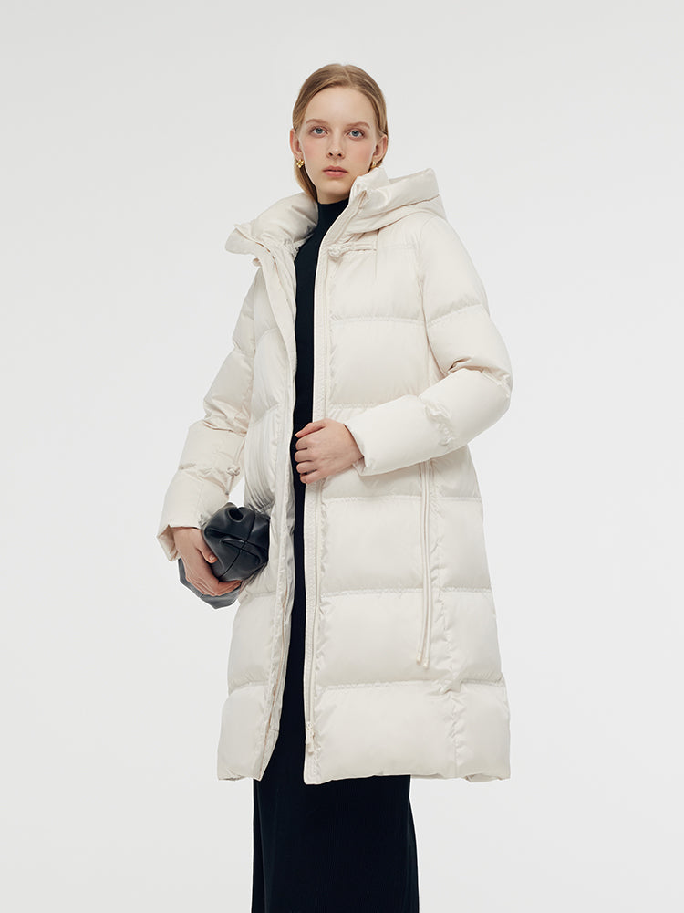 Gathered Waist Hooded Long Goose Down Coat – GOELIA
