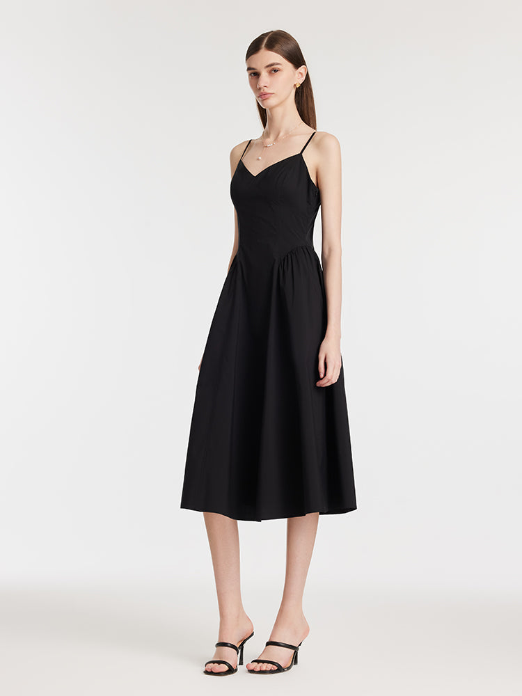 Gathered Waist Spaghetti Strap Women Midi Dress With Detachable Chest ...