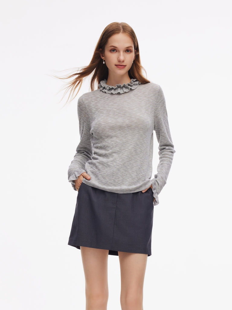 Ruffle Neckline Women Knit Top – GOELIA