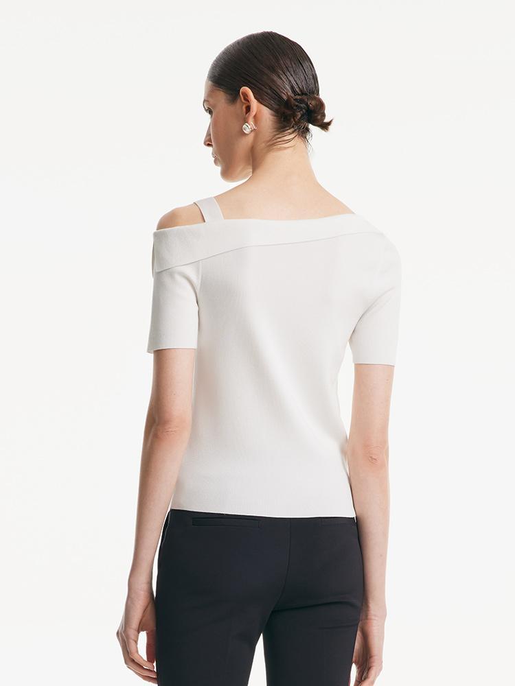 White Acetate One Shoulder Knit Top – GOELIA