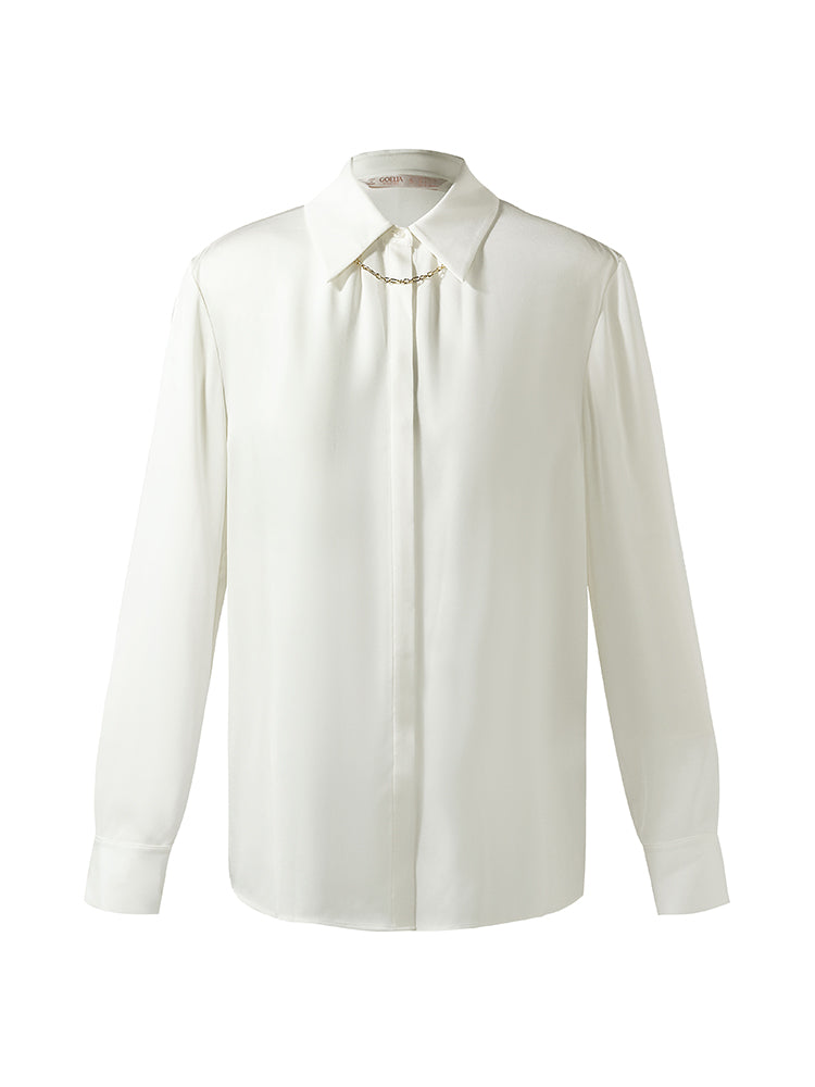 Acetate White Lapel Women Shirt With Detachable Chain – GOELIA