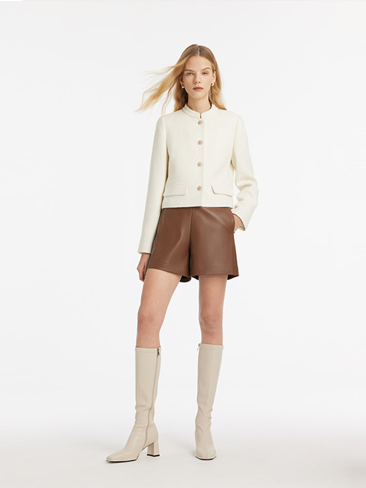 Goelia Women's Wool Blend Stand Collar Single-Breasted Women Jacket Fo ...