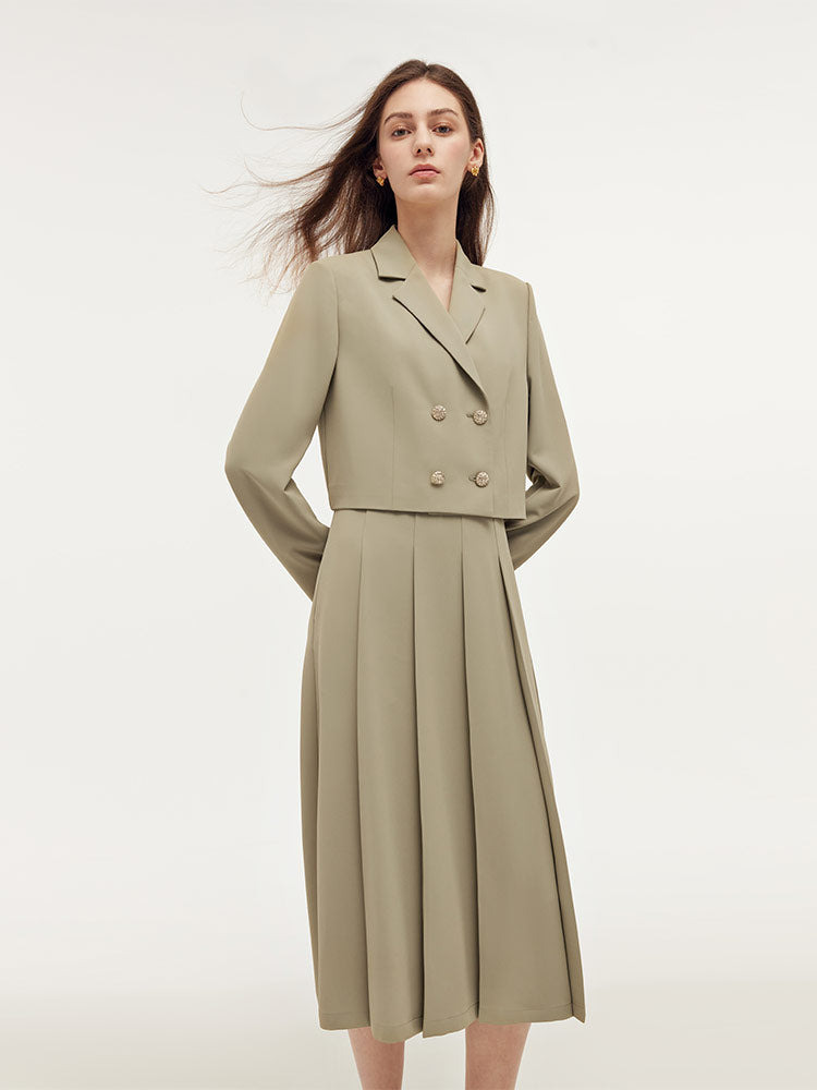 Crop Blazer And Camisole And Pleated Midi Skirt Three-Piece Set – GOELIA