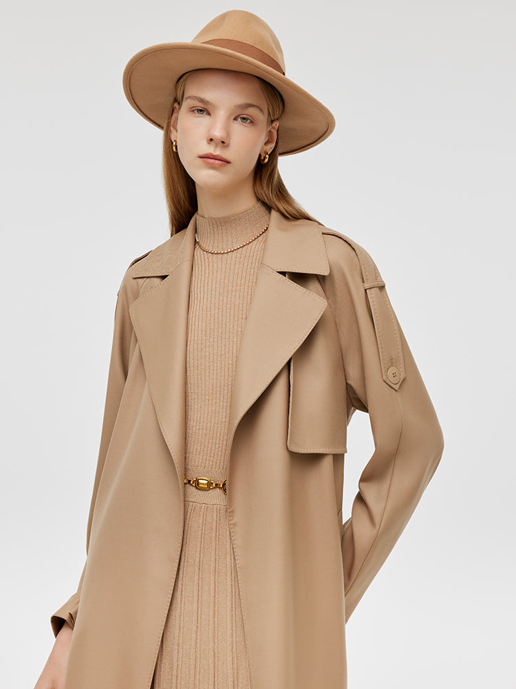 Worsted Wool Lapel Women Trench Coat With Belt – GOELIA
