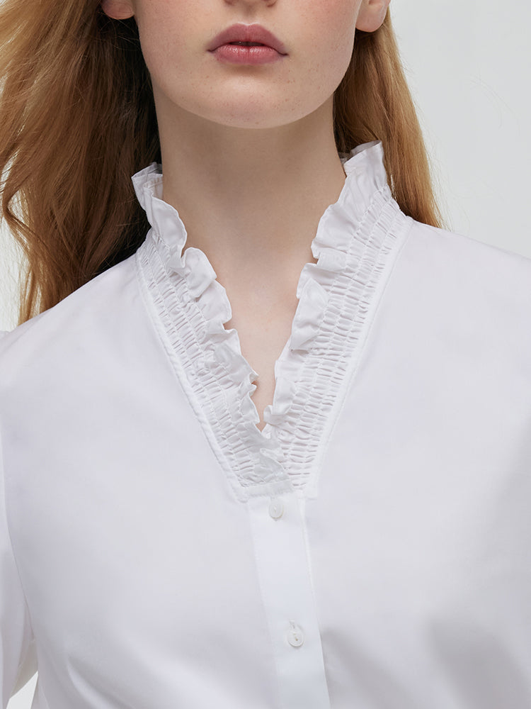 Ruffle Collared V-Neck Women Shirt – GOELIA