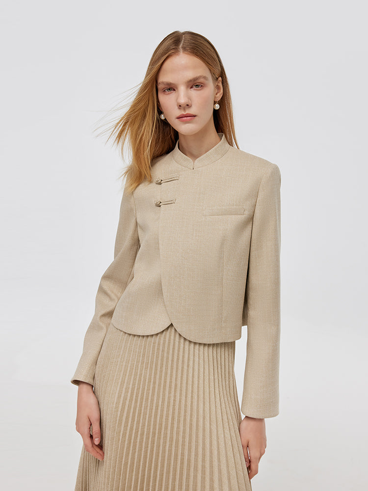 New Chinese-Style Mandarin Collar Crop Jacket And Pleated Skirt Two-Pi ...