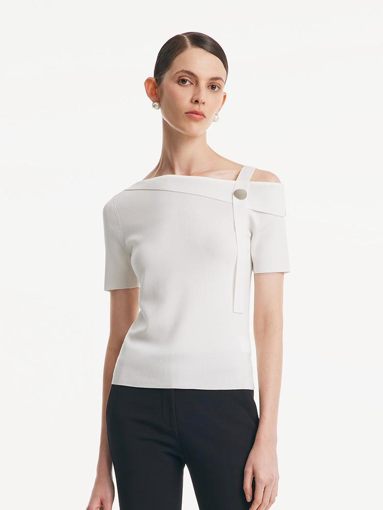 White Acetate One Shoulder Knit Top – GOELIA