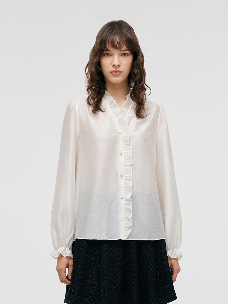 Tencel Ruffle Neck Women Shirt – GOELIA