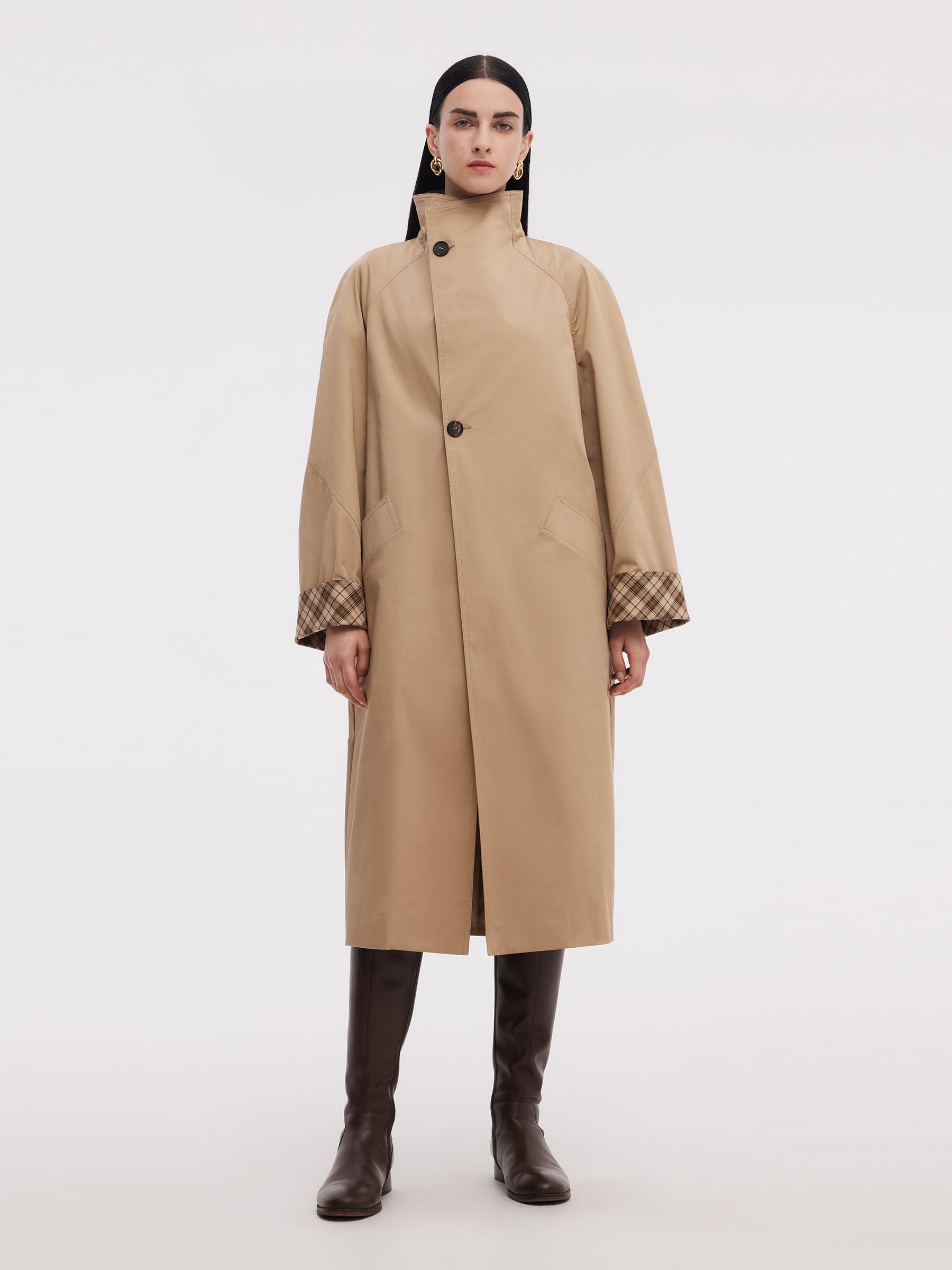Cotton Color Block Cuffs Unisex Trench Coat – GOELIA