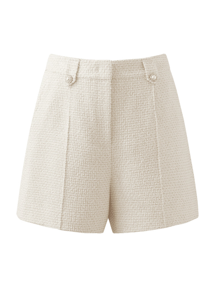 Ivory White Tweed A-Line Women Shorts – GOELIA
